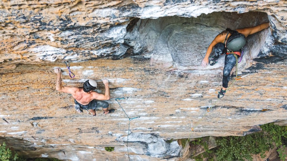 Climber about to clip